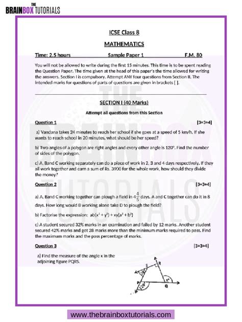 Maths Icse Class 8 Sample Paper 2021 Pdf
