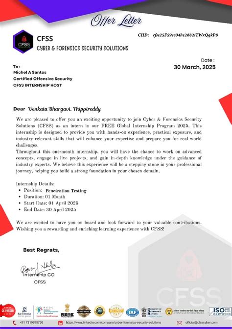 Cybersecurity Penetrationtesting Internship Cfss Ethicalhacking… Bhargavi Thippireddy