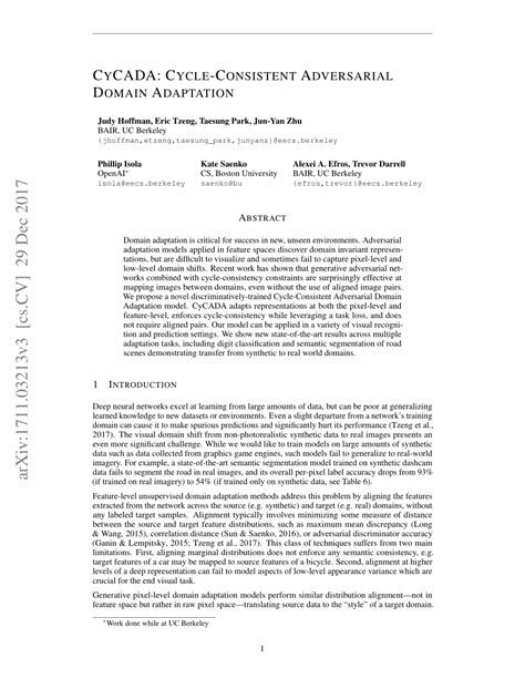 Pdf Cycada Cycle Consistent Adversarial Domain Adaptation