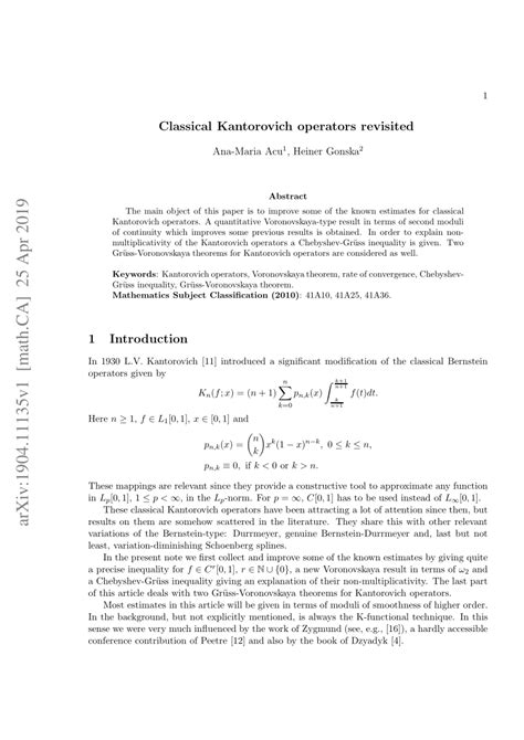Pdf Classical Kantorovich Operators Revisited