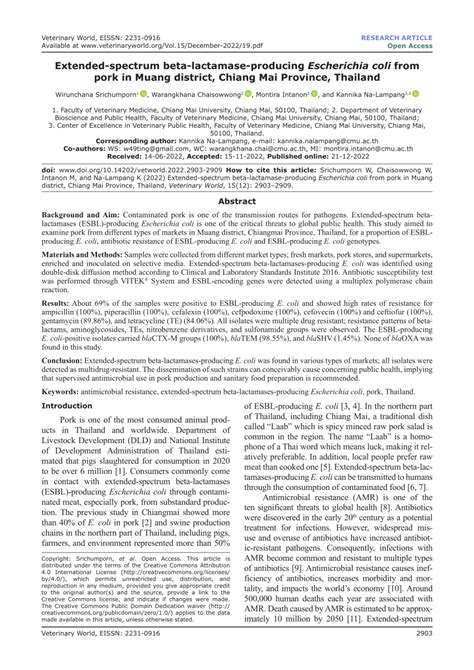 Pdf Extended Spectrum Beta Lactamase Producing Escherichia Coli From