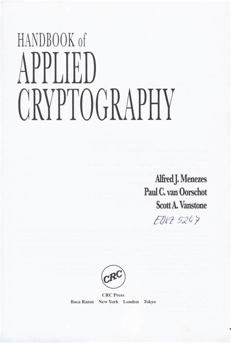 Handbook Of Applied Cryptography By Menezes Alfred J Paul C Van Oorschot Und Scott A
