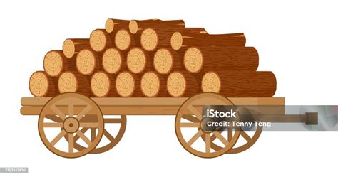 장작 더미의 카트 만화 나무 통나무와 쌓인 모닥불 장작 카트 목재 산업 재료 운송 평면 벡터 그림 손수레에 있는 모닥불 나무로 되는 통나무 가구에 대한 스톡 벡터 아트 및