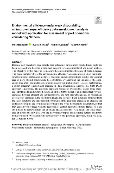 Environmental Efficiency Under Weak Disposability An Improved Super