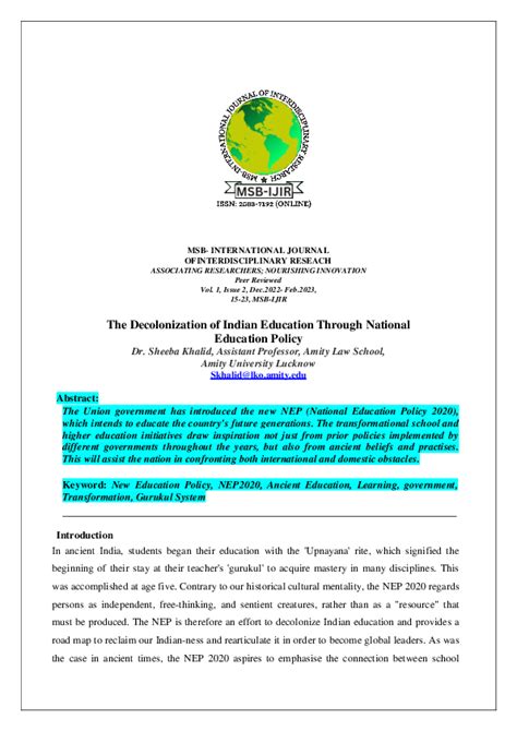 Pdf The Decolonization Of Indian Education Through National Education Policy