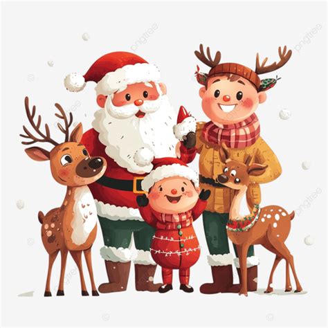 산타와 순록과 함께 휴가철을 축하하는 만화 캐릭터 만화 캐릭터 산타 순록 Png 일러스트 및 이미지 에 대한 무료 다운로드 Pngtree