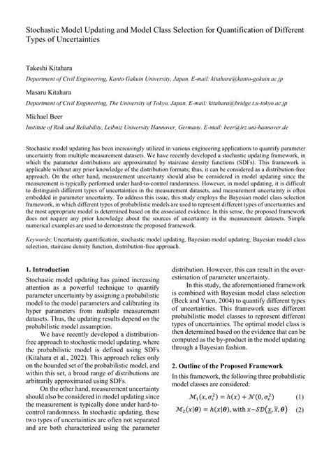 Pdf Stochastic Model Updating And Model Class Selection For