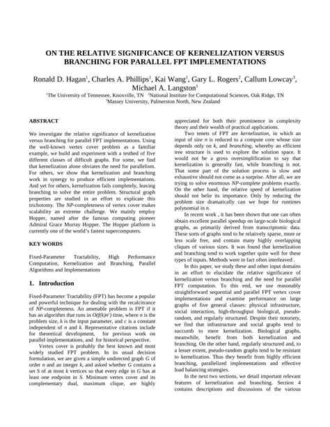 PDF On The Relative Significance Of Kernelization Versus Branching For Parallel FPT