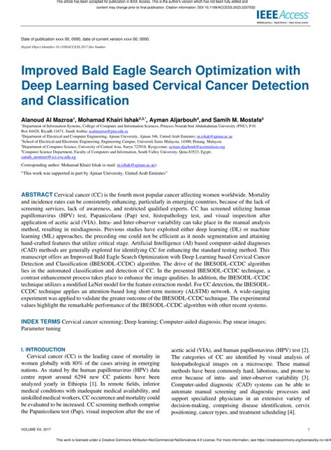 Pdf Improved Bald Eagle Search Optimization With Deep Learning Based Cervical Cancer Detection