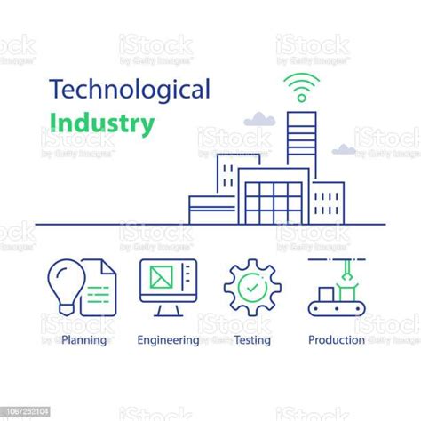 현대 공장 건물 기술 산업 자동화 된 생산 스마트 솔루션 조립 라인 품질 관리 개념에 대한 스톡 벡터 아트 및 기타 이미지 개념 개발 건물 외관 Istock
