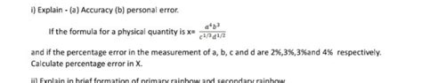 I Explain A Accuracy B Personal Errorif The Formula For A Physi