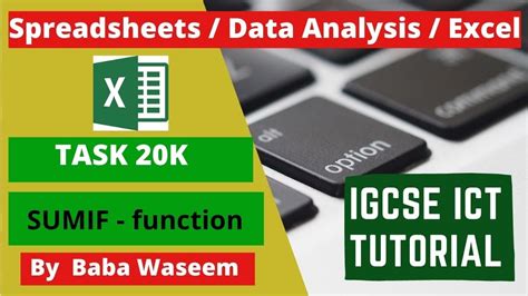 Igcse Ict Data Analysisexcel Sumif Function Task 20k Youtube