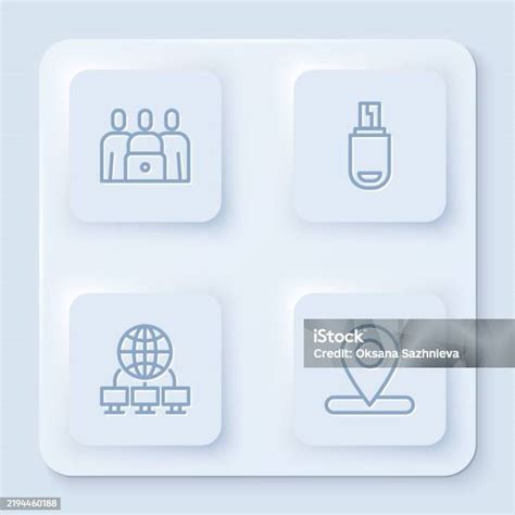 온라인 수업 Usb 플래시 드라이브 컴퓨터 네트워크 및 위치를 설정합니다 흰색 사각형 버튼입니다 벡터 Usb 케이블에 대한 스톡 벡터 아트 및 기타 이미지 Istock