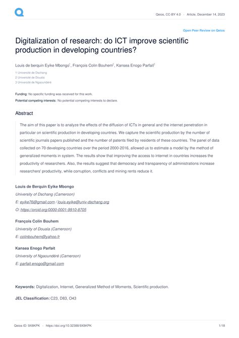 Pdf Digitalization Of Research Do Ict Improve Scientific Production