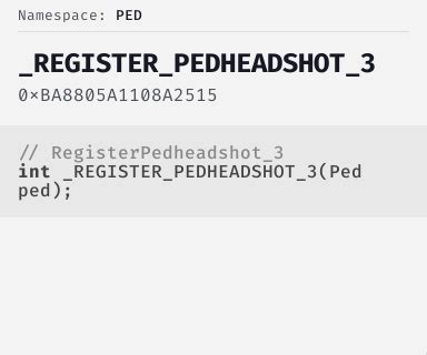 RegisterPedheadshot FiveM Natives Cfx Re Docs