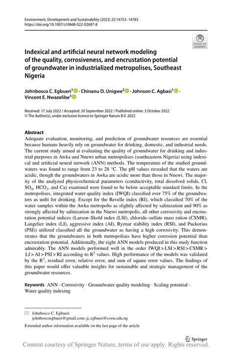 Indexical And Artificial Neural Network Modeling Of The Quality Corrosiveness And Encrustation