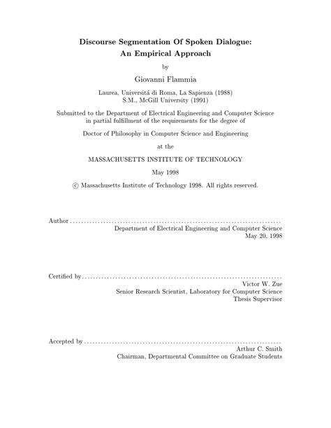 Pdf Discourse Segmentation Of Spoken Dialogue An Empirical Approach