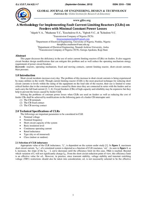 PDF A Methodology For Implementing Fault Current Limiting Reactors CLRs On Feeders With