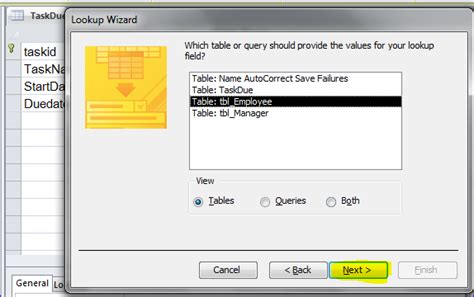 how to create lookup field in table for ms access