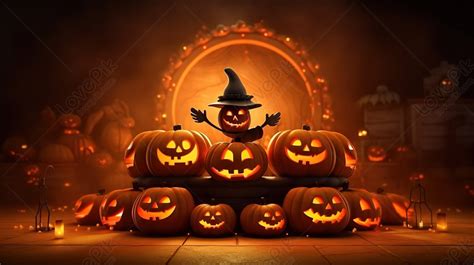 호박 거미와 무서운 캐릭터 프로모션이 포함된 으스스한 할로윈 무대 3d 렌더링 할로 배경 프로 모션 배경 캐릭터 배경 이미지 Hd 할로 프로 모션 캐릭터 배경