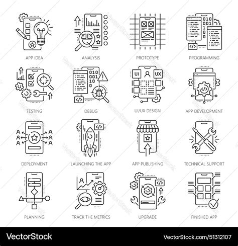 Web App Development And Optimization Line Icons Vector Image