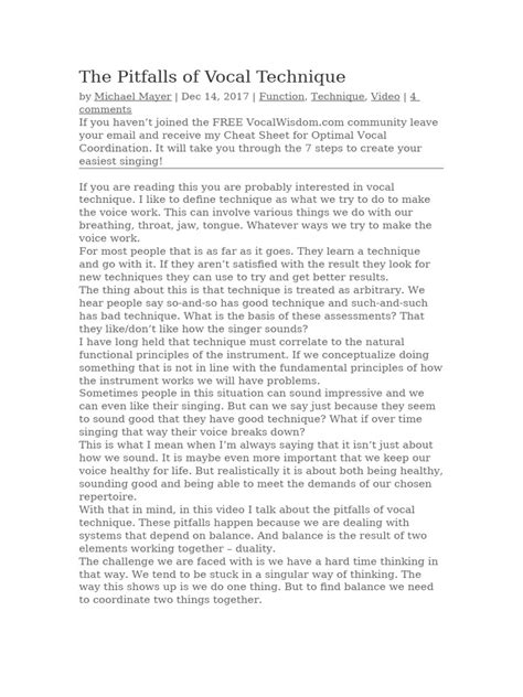 The Pitfalls Of Vocal Technique Pdf