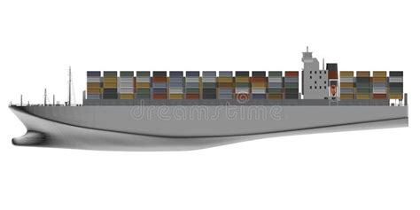 Large Ship Wireframe With Containers From Black Lines Isolated On White Background Isometric