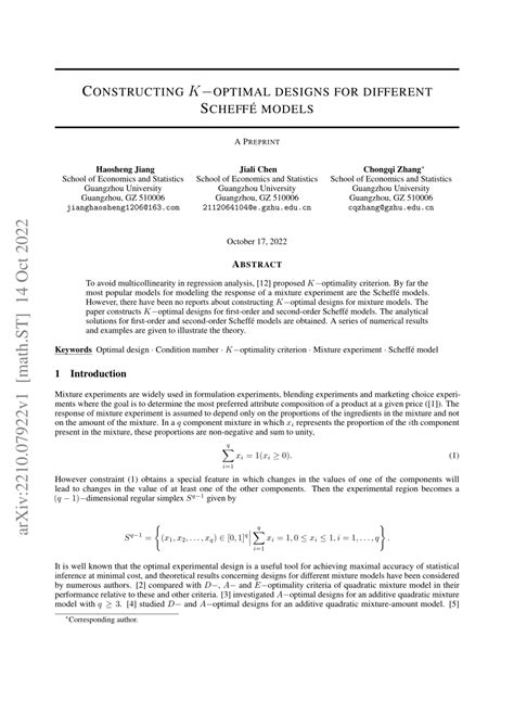 Pdf Constructing K Optimal Designs For Different Scheff E Models