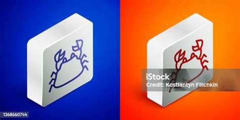 파란색과 주황색 배경에 격리 된 등색 선 게 아이콘 실버 스퀘어 버튼 벡터 갈고리 발톱에 대한 스톡 벡터 아트 및 기타 이미지 갈고리 발톱 갑각류 게 Istock