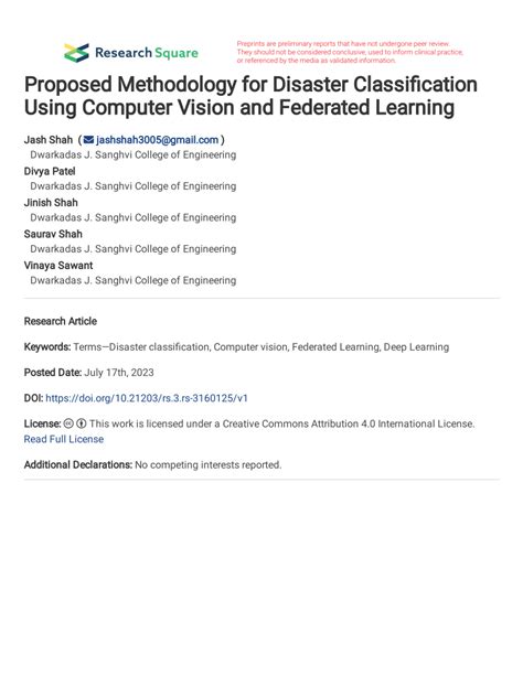 Pdf Proposed Methodology For Disaster Classification Using Computer Vision And Federated Learning