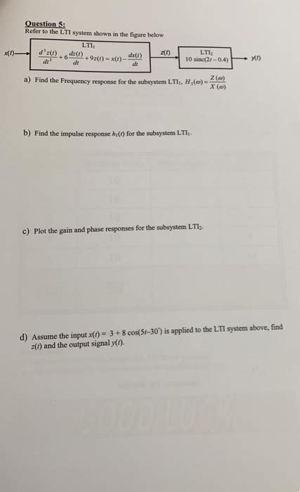 Solved Question 5 Refer To The Lti System Shown In The