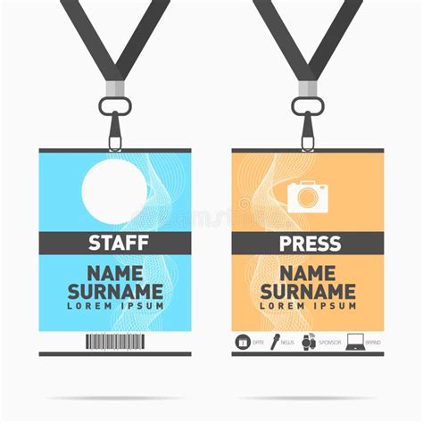 Event Staff And Press Id Cards Set With Lanyards Design For Badge