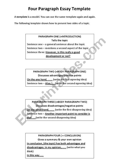 Four Paragraph Essay Template And Example Esl Worksheet By Renda