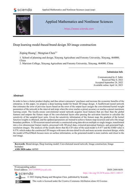 PDF Deep Learning Model Based Brand Design D Image Construction