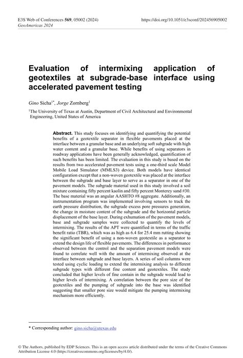 Pdf Evaluation Of Intermixing Application Of Geotextiles At Subgrade Base Interface Using