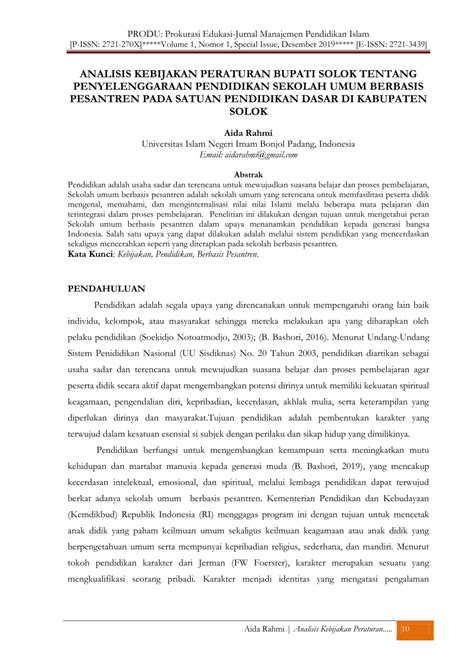 PDF ANALISIS KEBIJAKAN PERATURAN BUPATI SOLOK TENTANG PENYELENGGARAAN PENDIDIKAN SEKOLAH UMUM