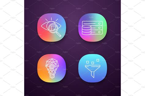 Machine Learning App Icons Set Outline Icons ~ Creative Market