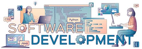 Premium Vector Software Development Flat Line Composition With Text And Gear Icons Female