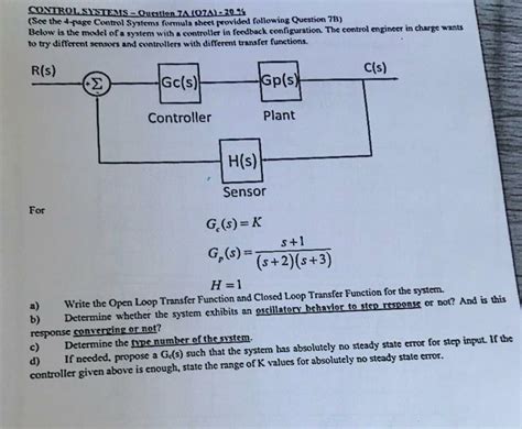 Solved Control Systems Question 7a 07a 20 See The
