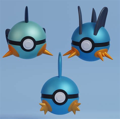 Stl File Pokemon Mudkip Marshtomp Swampert Pokeball 🐉・3d Printer Model