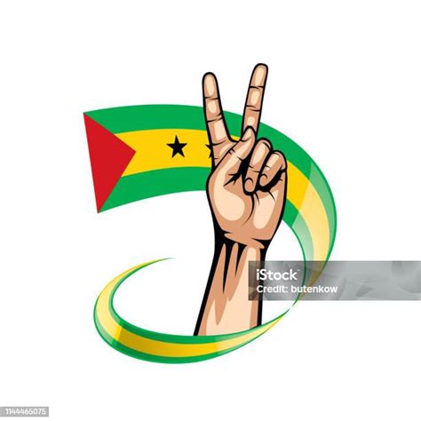 상투메 프린시페 국기와 흰색 바탕에 손을 벡터 일러스트 국가 관광명소에 대한 스톡 벡터 아트 및 기타 이미지 국가 관광명소