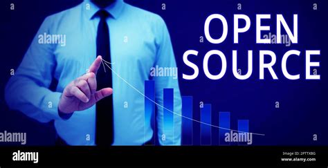 conceptual caption open source word written on denoting software which original source code