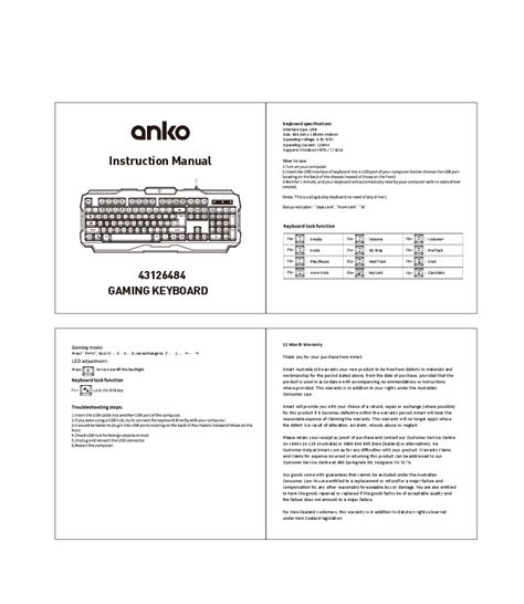 Kmart Wired Gaming Keyboard Manual 43126484 Instruction Manuals