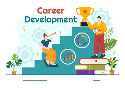 Career Development Vector Illustration With Ladder To Success And