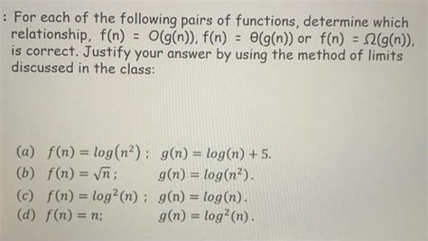Solved For Each Of The Following Pairs Of Functions Chegg