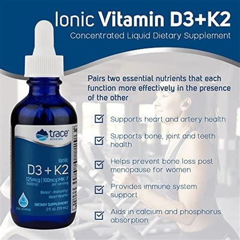 Trace Minerals | Liquid Ionic Vitamin D3 + K2 | 125 Mcg (5,000 Iu) D3 ...