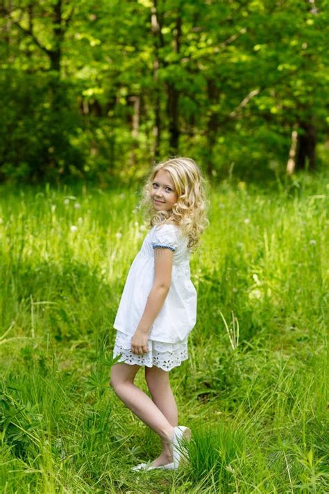 Portrait Cute Blonde Girl Outdoors In Summer Stock Image Image Of