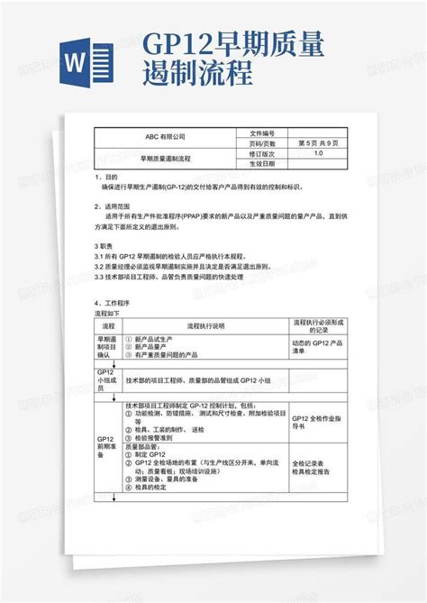 gp12早期质量遏制流程Word模板下载 编号lgyengew 熊猫办公
