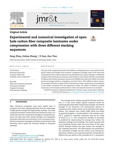 Pdf Experimental And Numerical Investigation Of Open Hole Carbon Fiber Composite Laminates