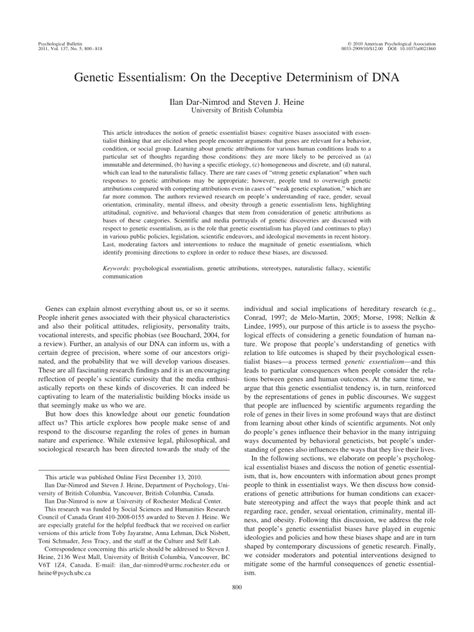 Pdf Genetic Essentialism On The Deceptive Determinism Of Dna